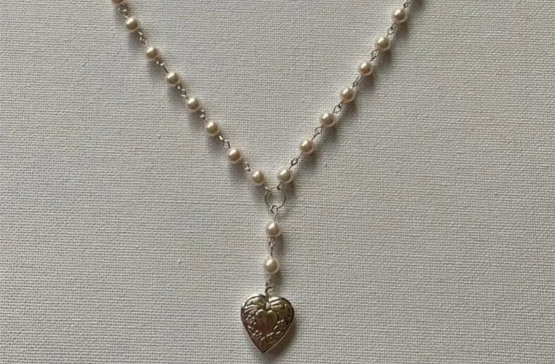 Cupid Heart Locket Faux Pearl Charms Bead Necklace Y2K Indie - Etsy UK