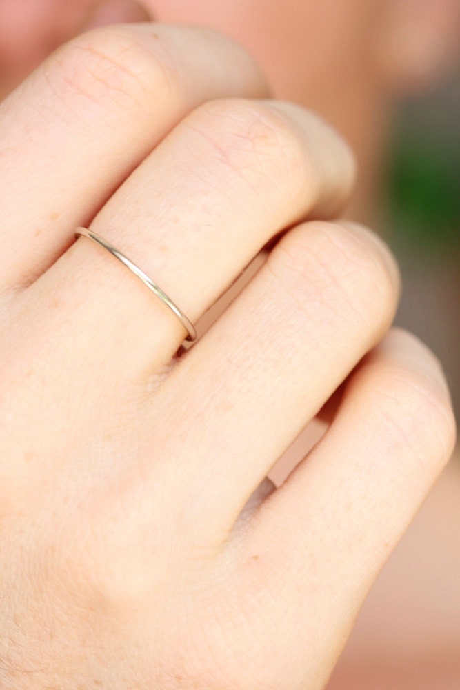 Solid 14k White Gold Stacking Ring Round Delicate Gold Band - Etsy
