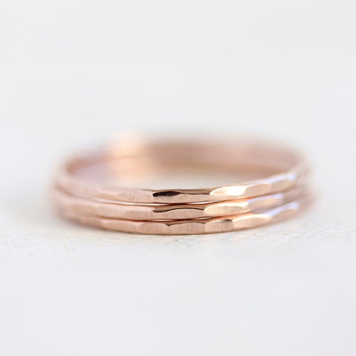 14k Rose Gold Stacking Rings Thin Gold Band Solid Rose Gold - Etsy