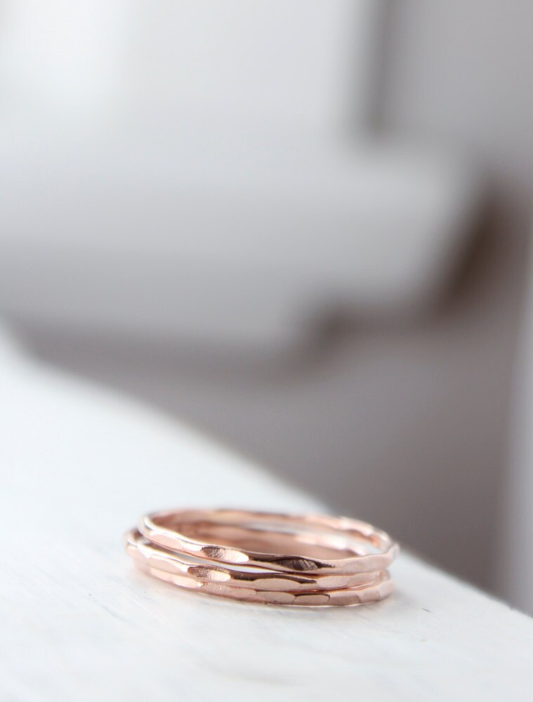 14k rose gold stacking rings thin gold band solid rose gold | Etsy