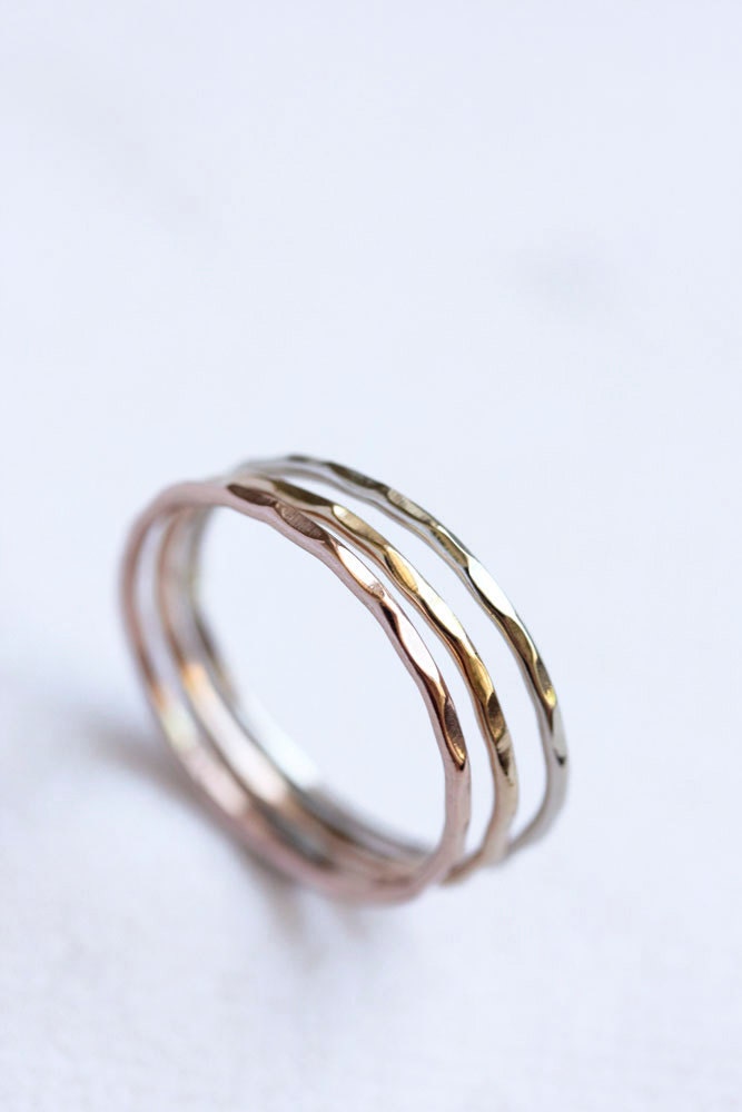 14k Gold Stack Ring Set Thin Gold Band Solid Gold Band - Etsy