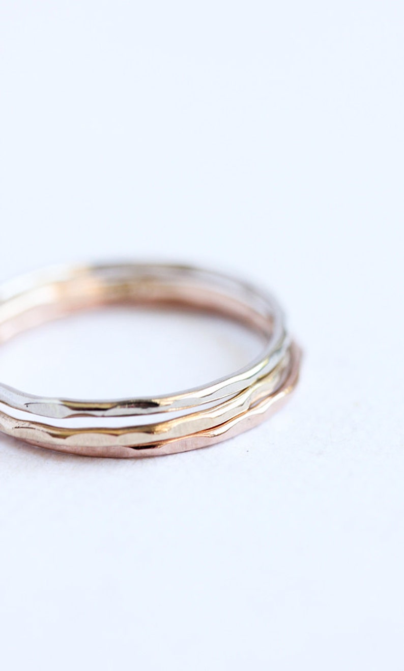 14k Gold Stack Ring Set Thin Gold Band Solid Gold Band - Etsy