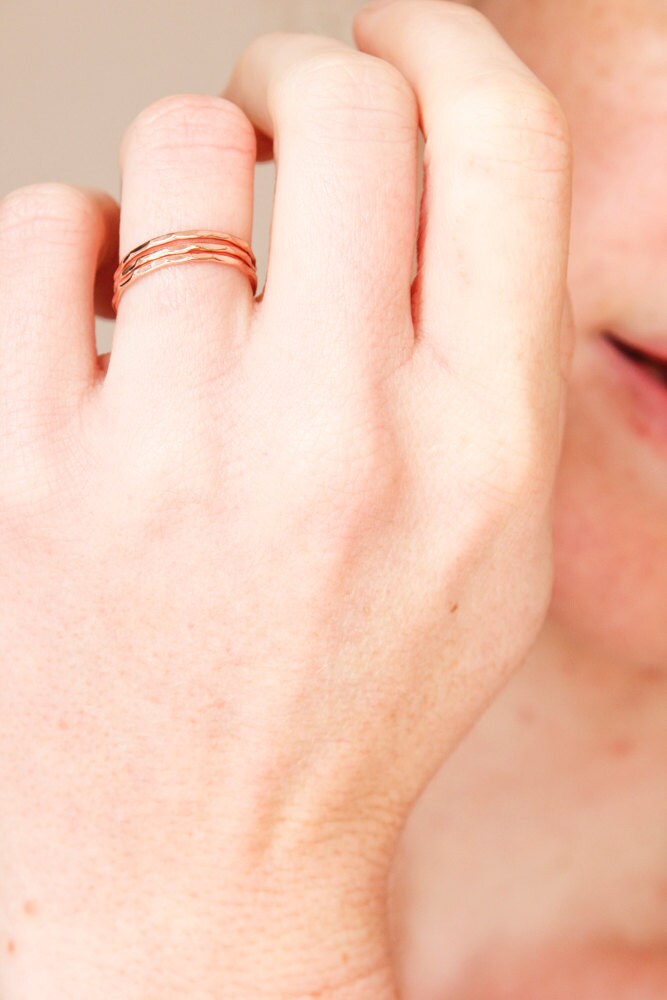 14k Rose Gold Stacking Rings Thin Gold Band Solid Rose Gold - Etsy