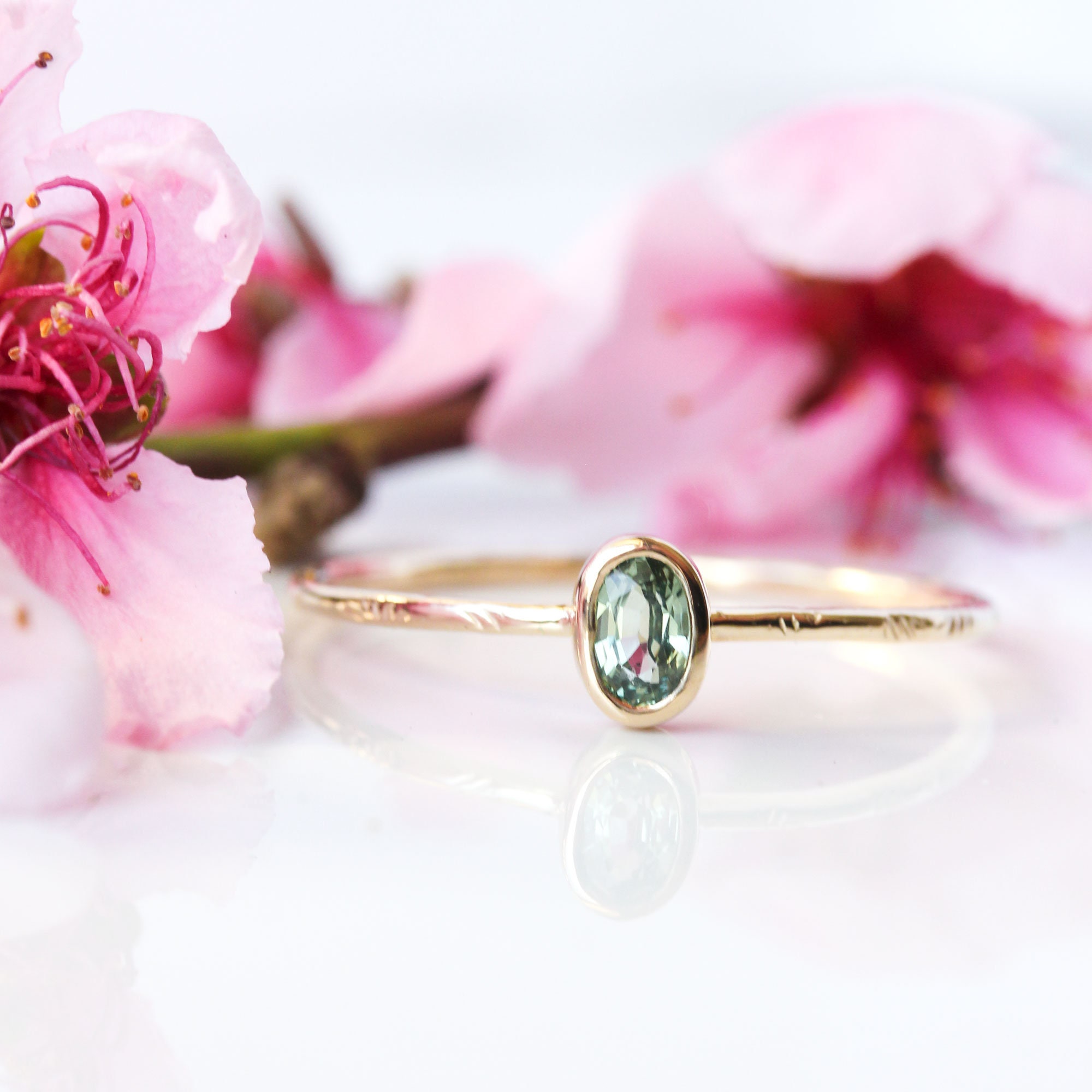 Tiny green sapphire & 14k gold ring sapphire engagement ring | Etsy