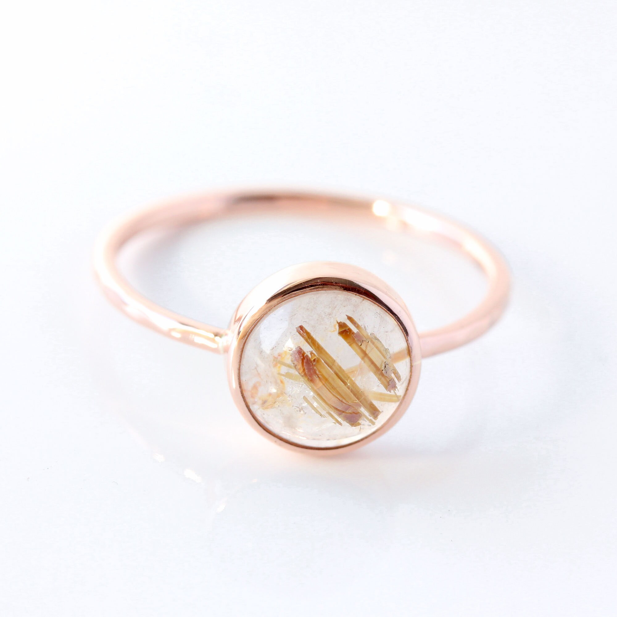 Golden rutilated quartz ring 14k rose gold rutilated quartz | Etsy