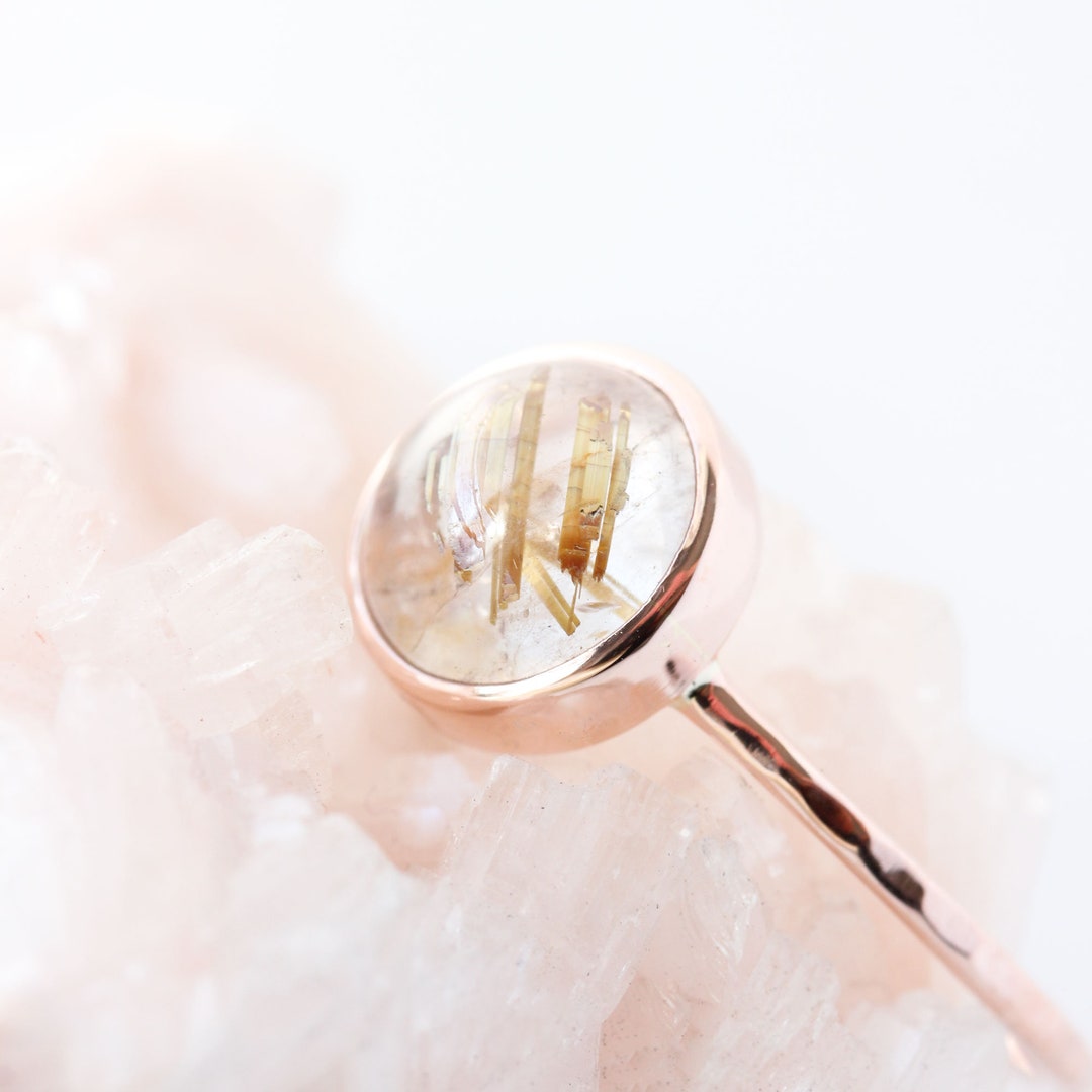 Golden Rutilated Quartz Ring, 14k Rose Gold Rutilated Quartz Ring ...