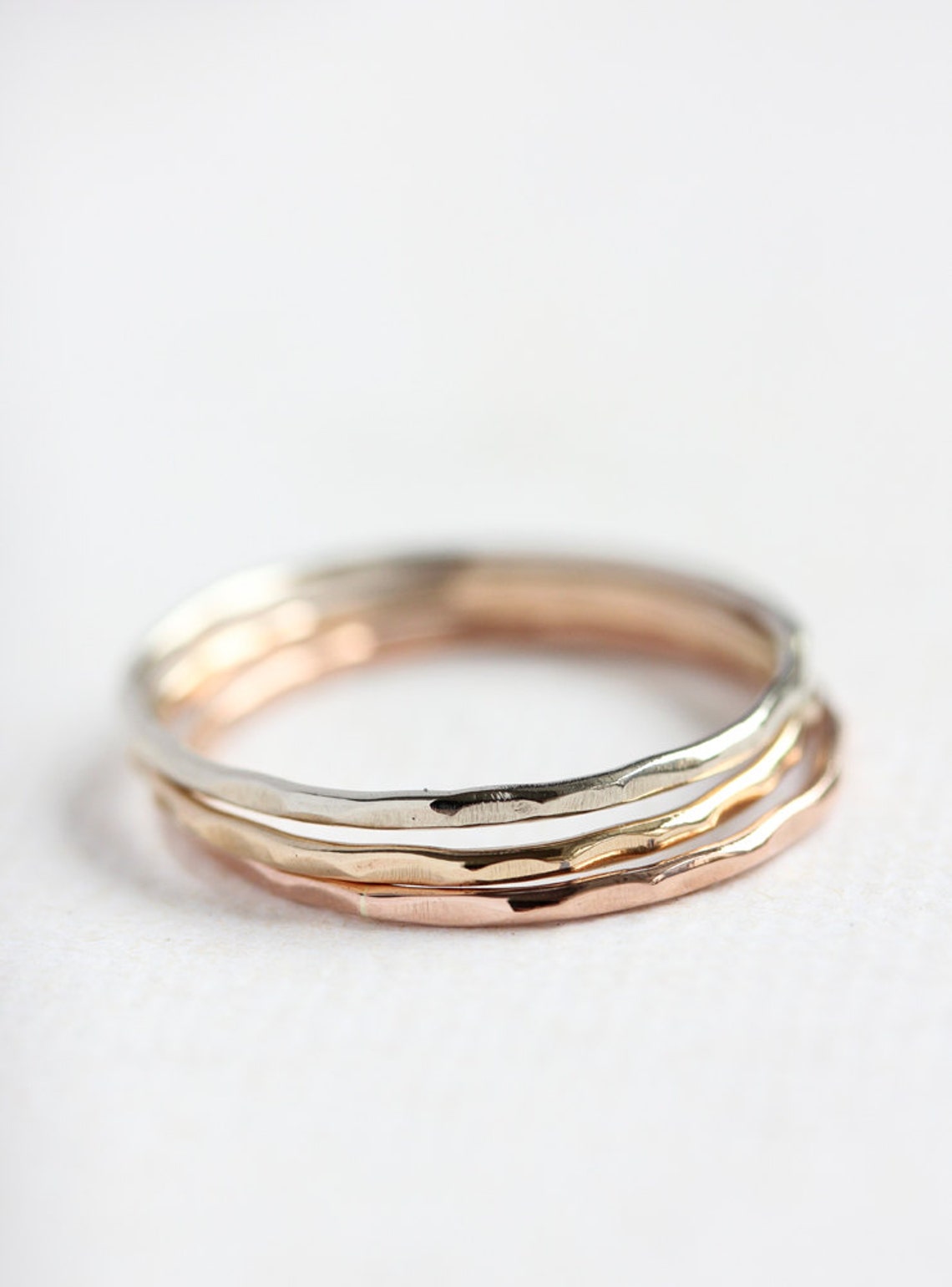 14k Gold Stack Ring Set Thin Gold Band Solid Gold Band - Etsy