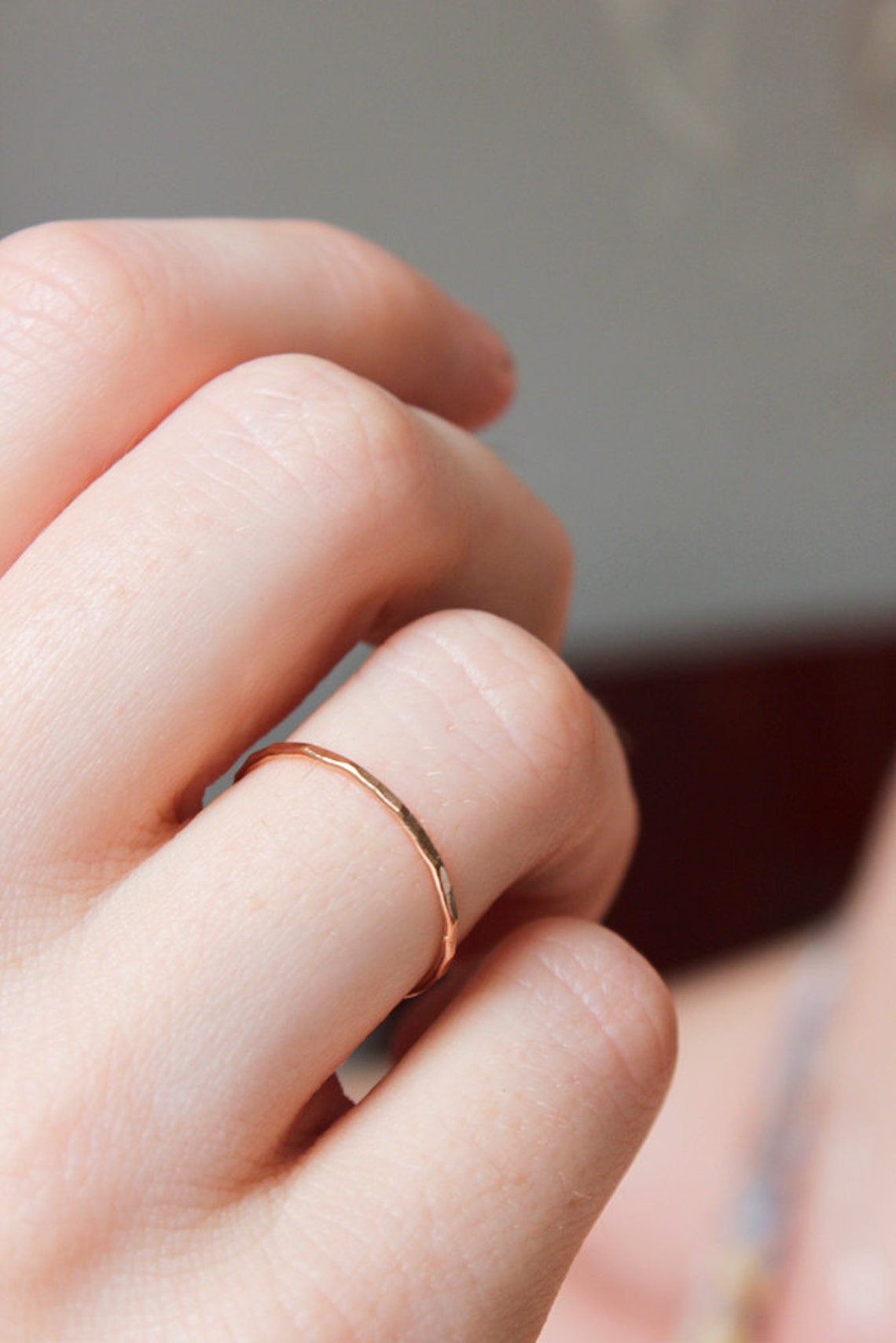 Thin Rose Gold Band Solid 14k Rose Gold Stacking Ring - Etsy