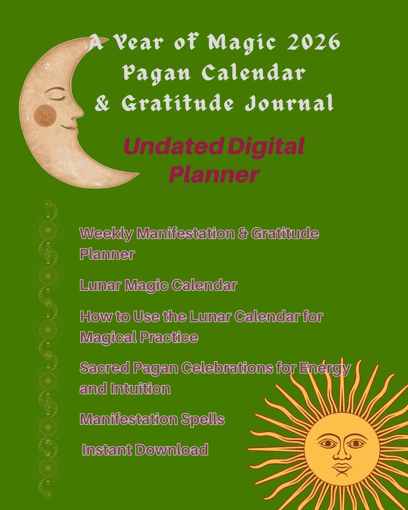 Witchy Manifestation Journal 2026 | Pagan & Moon Calendar | Digital ...