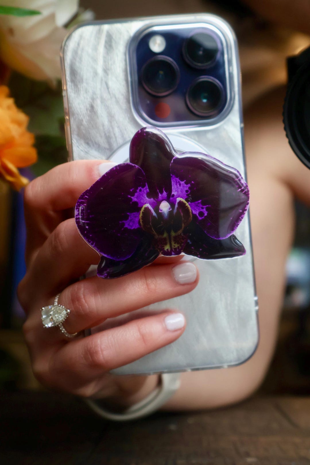 Royal Purple Orchid Magsafe Phone and Kindle Grip – Flower Magnetic ...