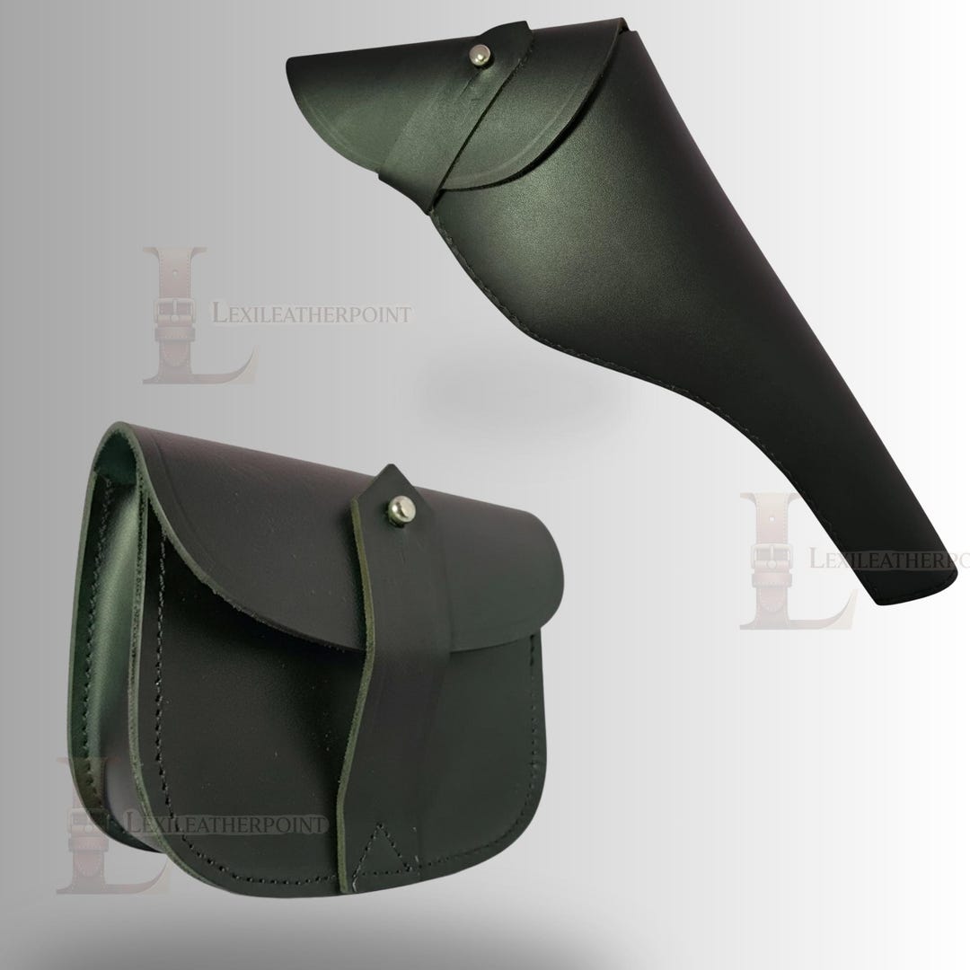 Sam Browne Ammo Pouch With Gun Holster Black Leather | Handmade Full ...