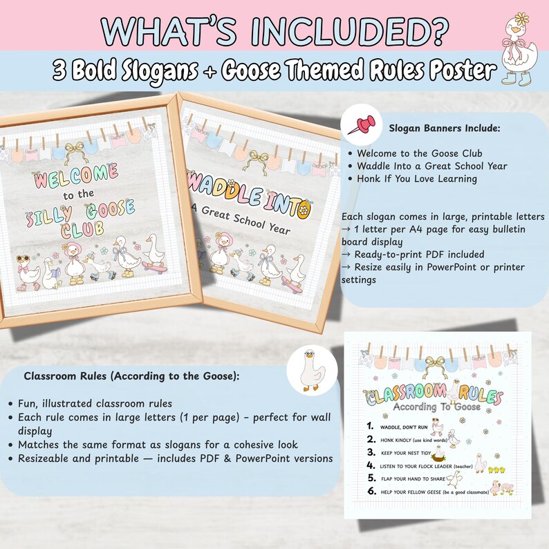 Printable Back to School Bulletin Board Kit | Goose Classroom Decor for ...