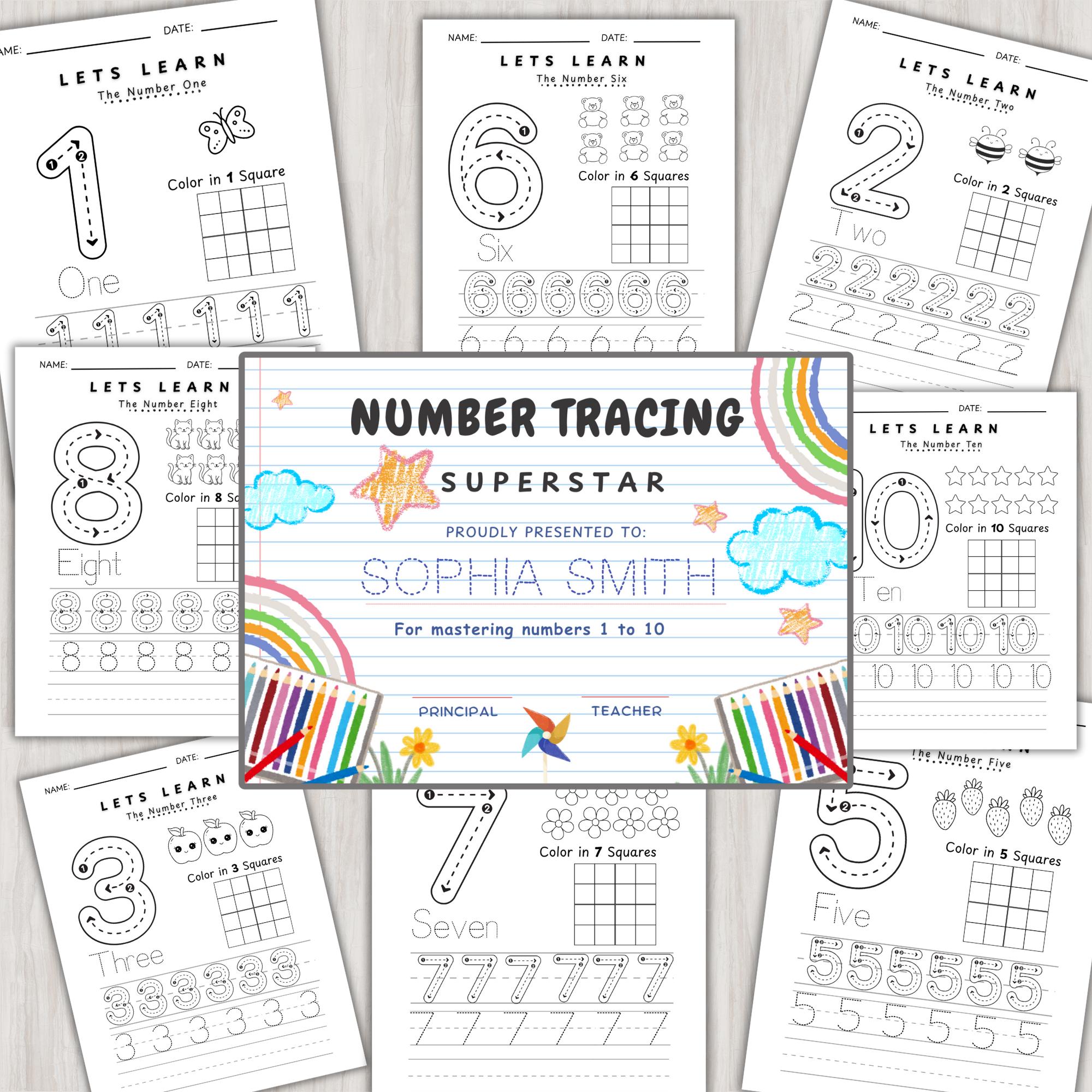 Large Number Tracing Worksheets 1-10 | Printable Number Formation ...
