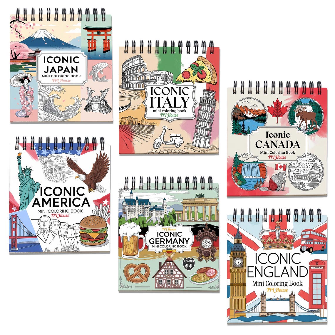 Iconic Countries Mini Coloring Book Set: Travel Landmarks for Adults ...
