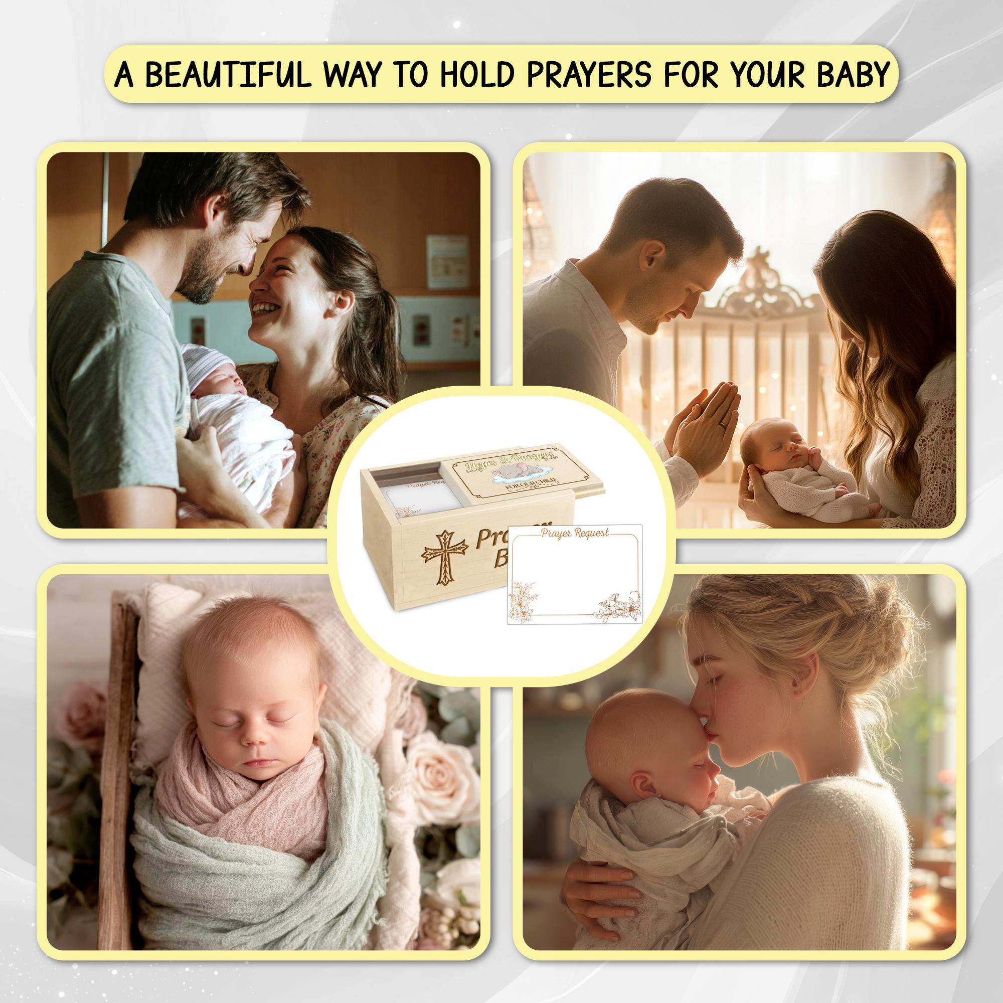 Prayer Box for Baby – 100 Prayer Request Cards, Handheld Cross, Maple ...