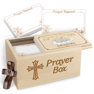 Prayer Box for Baby – 100 Prayer Request Cards, Handheld Cross, Maple ...