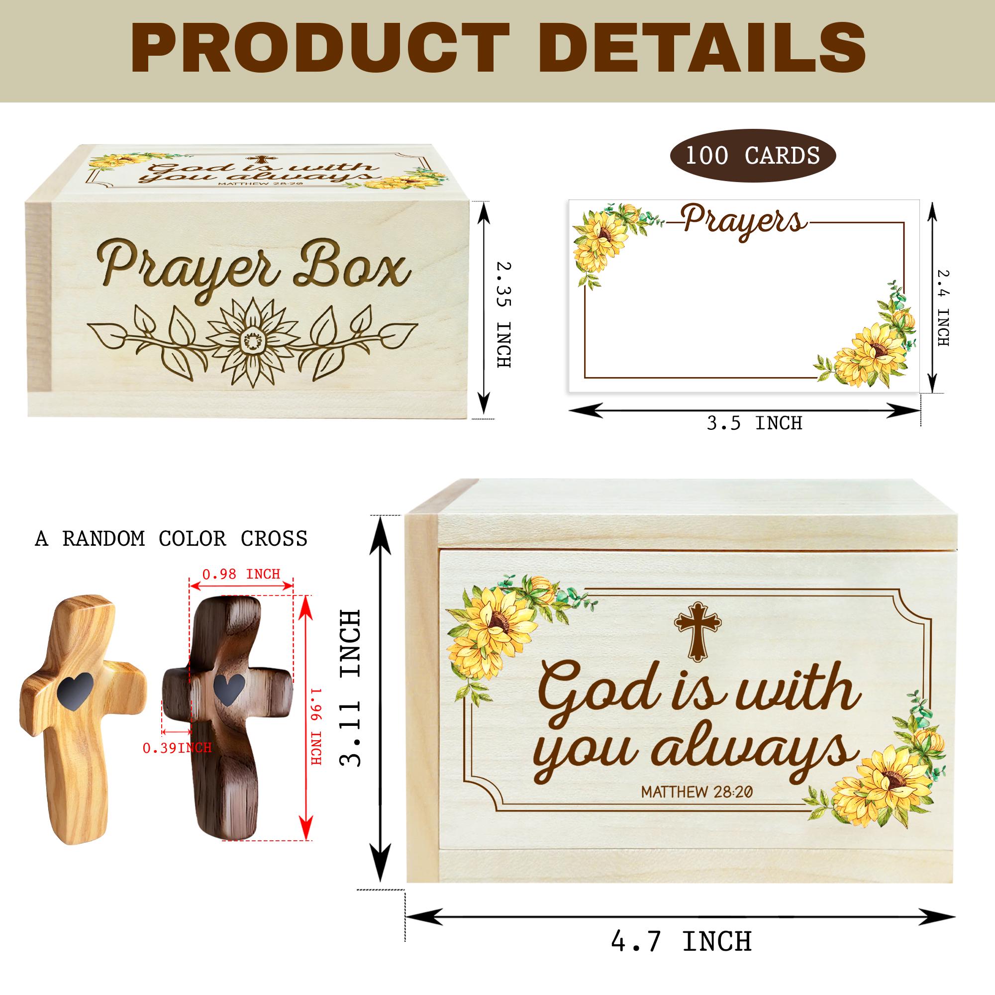 Wooden Prayer Box Set– 100 Prayer Request Cards, Handheld Cross ...