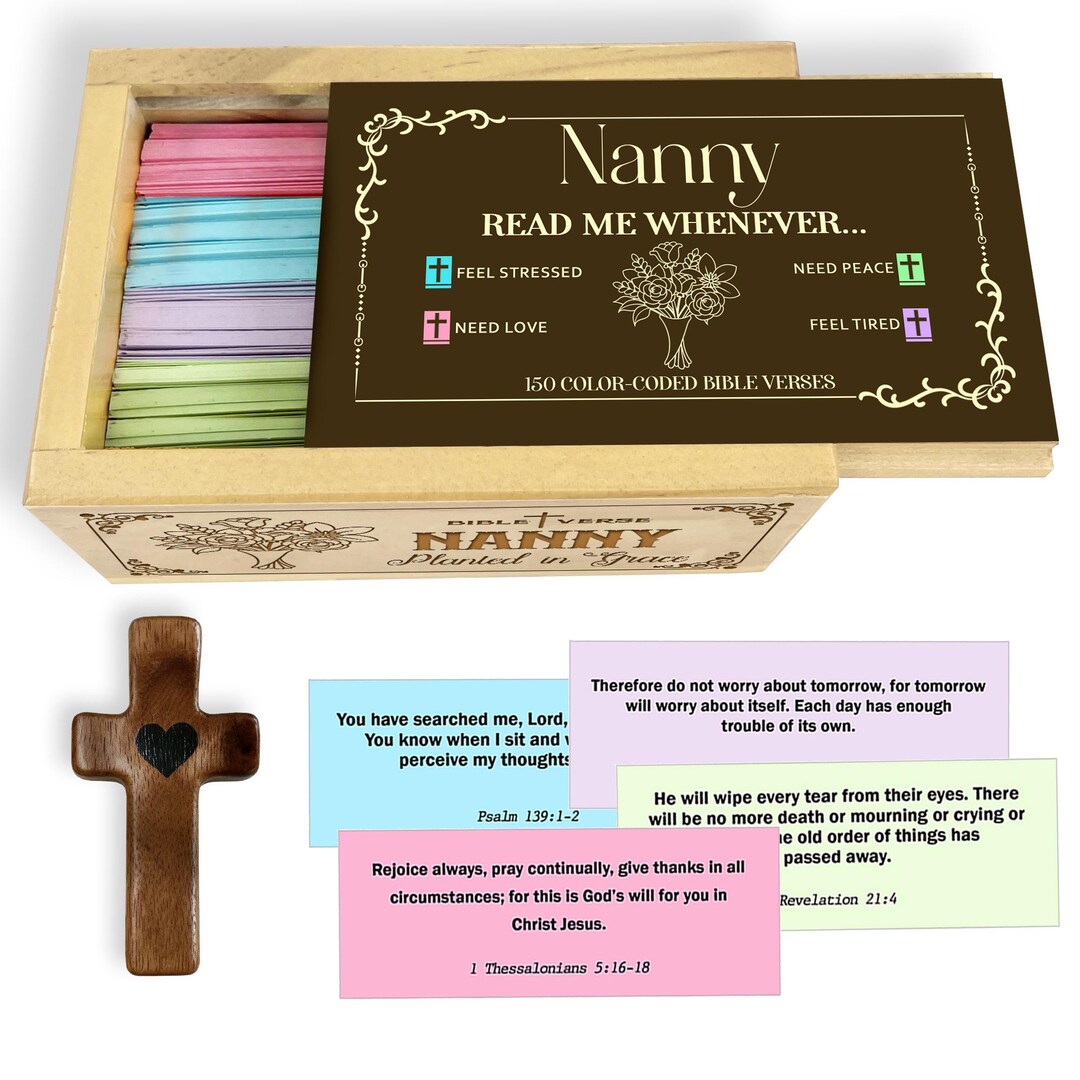Nanny Bible Verse Box: 150 Scripture Cards, Wooden Prayer Gift - Etsy