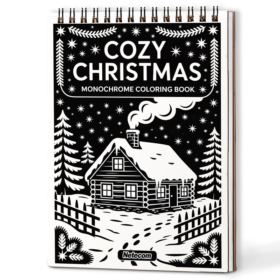 Cozy Christmas Wooden Coloring Book A5 – 30 Minimalist Monochrome Pages ...