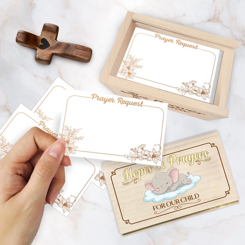 Prayer Box for Baby – 100 Prayer Request Cards, Handheld Cross, Maple ...