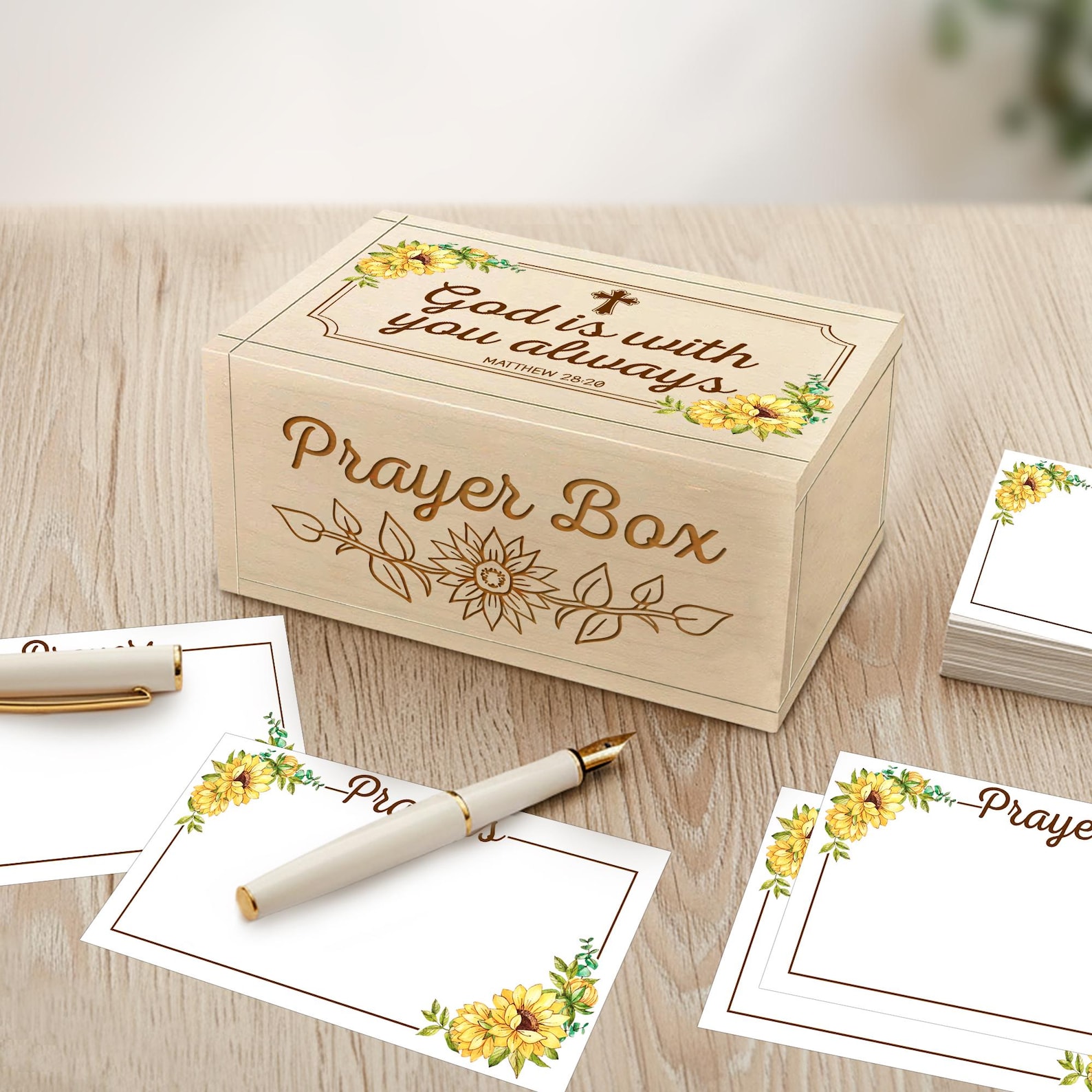 Wooden Prayer Box Set– 100 Prayer Request Cards, Handheld Cross ...