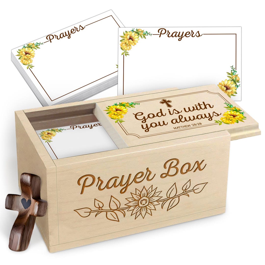Wooden Prayer Box Set– 100 Prayer Request Cards, Handheld Cross ...