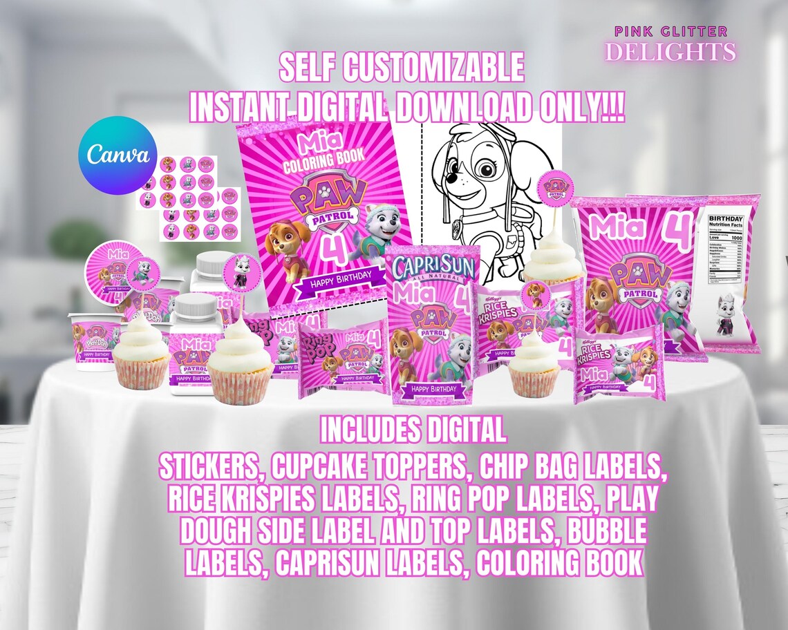 Girl Paw Ty Treat Labels Chip Bag Labels Play Dough Bubbles Labels ...
