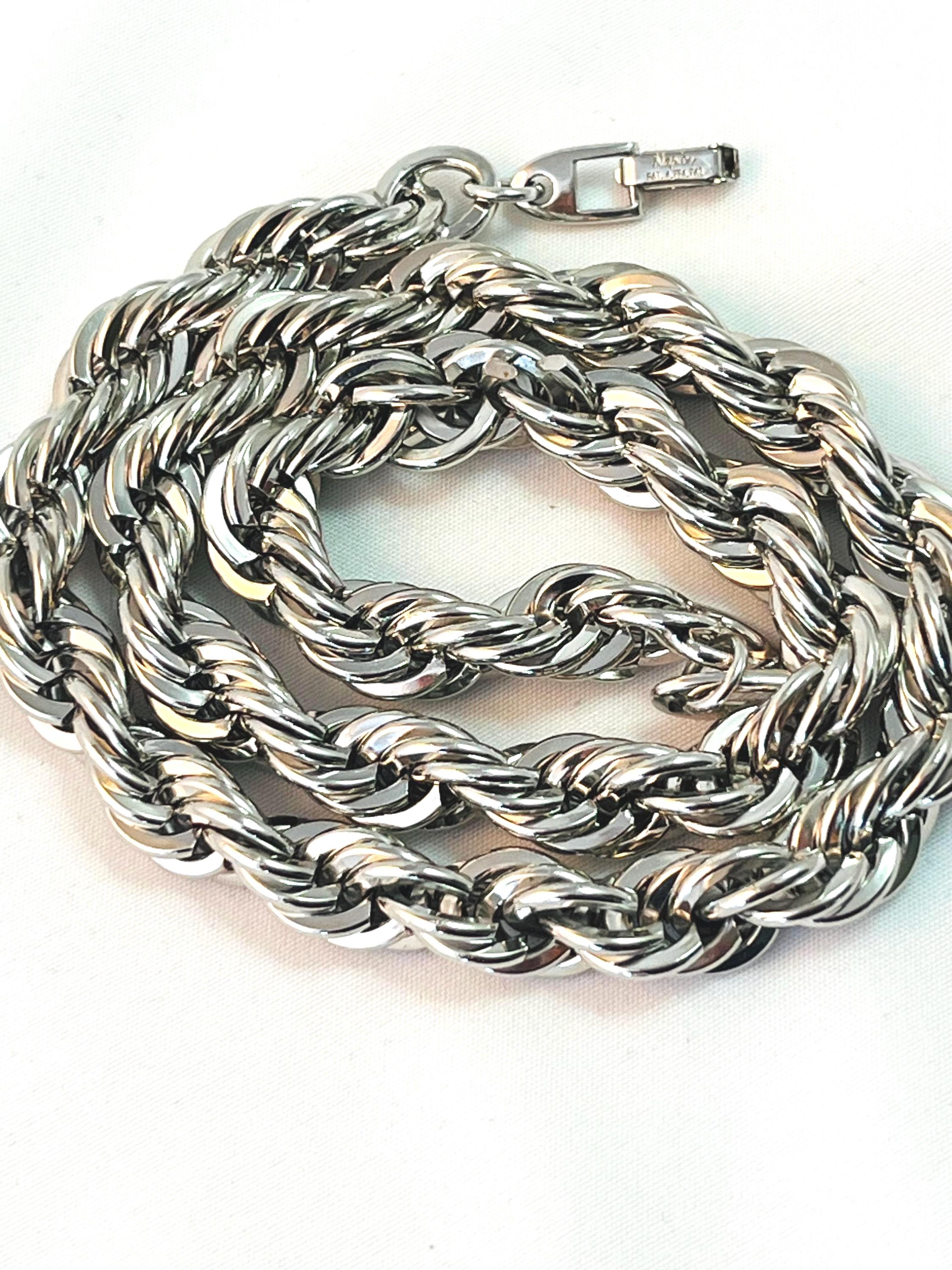 1980s Vintage Napier Bold & Heavy Silver-tone 18 Inch Necklace, 9.5mm ...