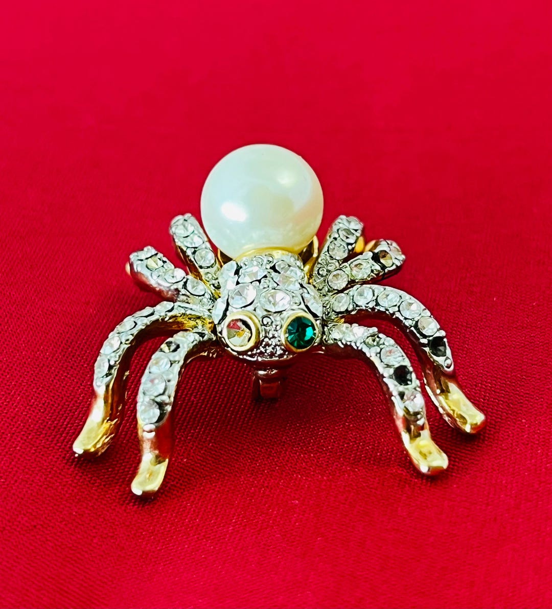Vintage Swarovski Spider Brooch: Rhinestone & Crystal Pearl Insect Pin ...