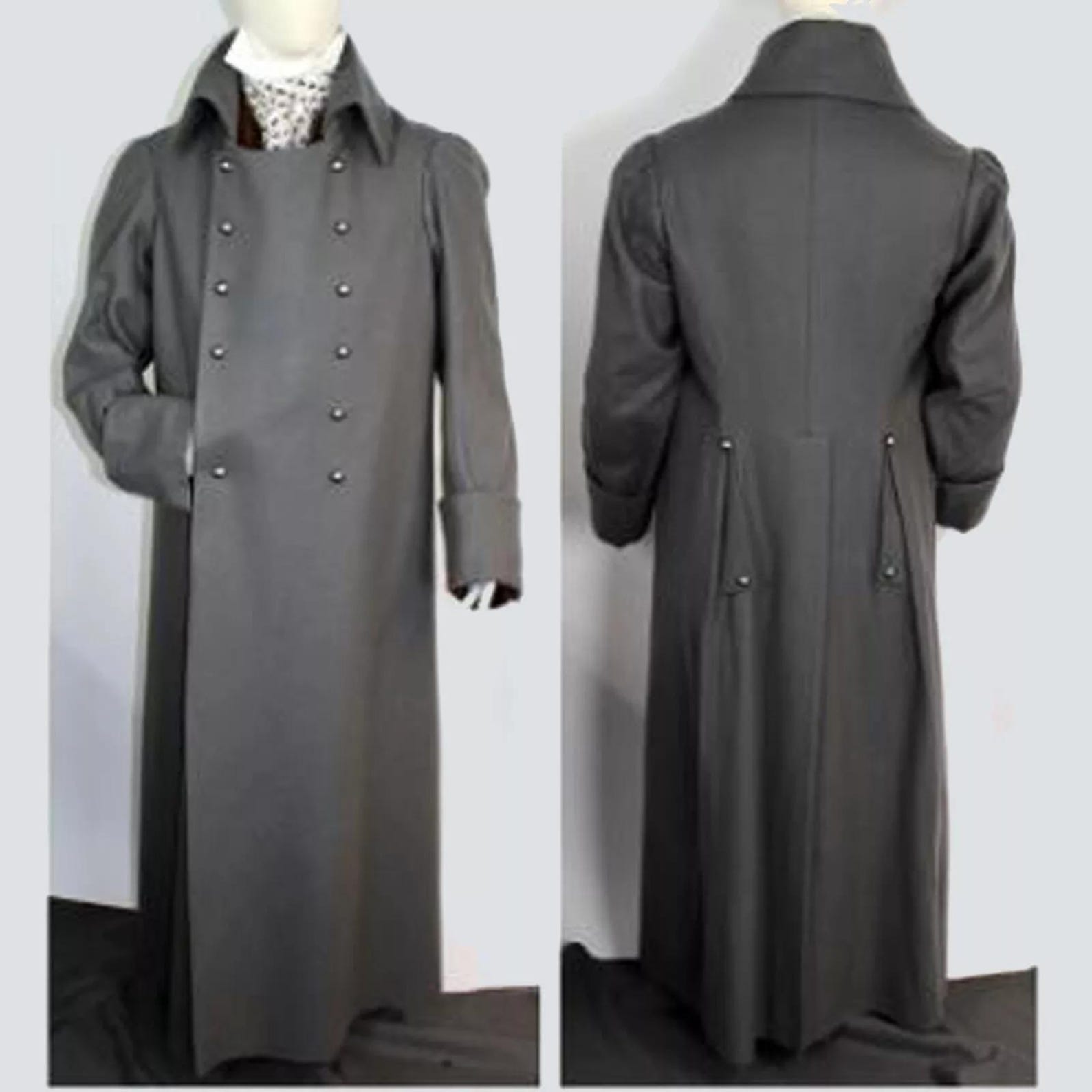 Men's Napoleonic Greatcoat, Grey Wool Overcoat for Men, Regency Style ...