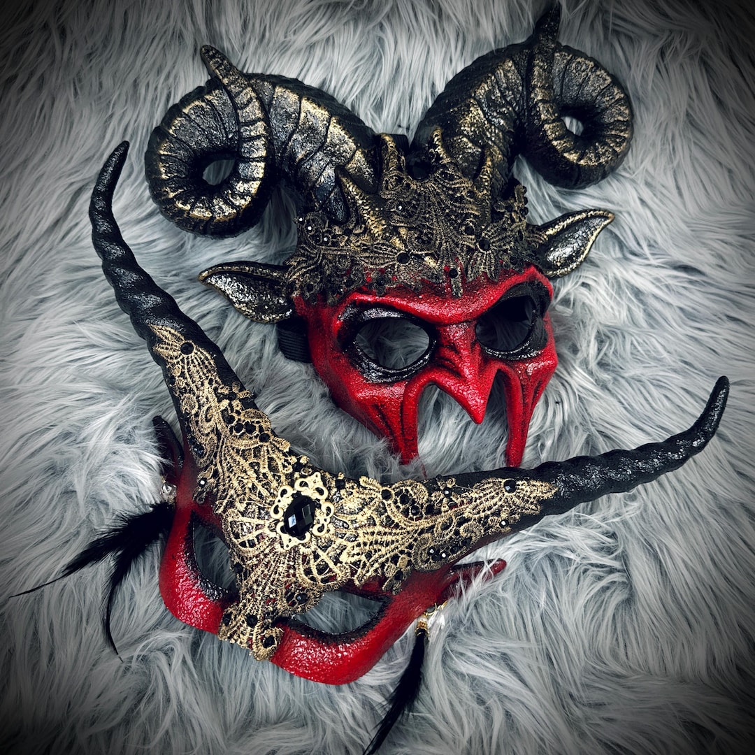 Red Krampus Devil Demon Horn Goat Masks for Couple : Halloween ...
