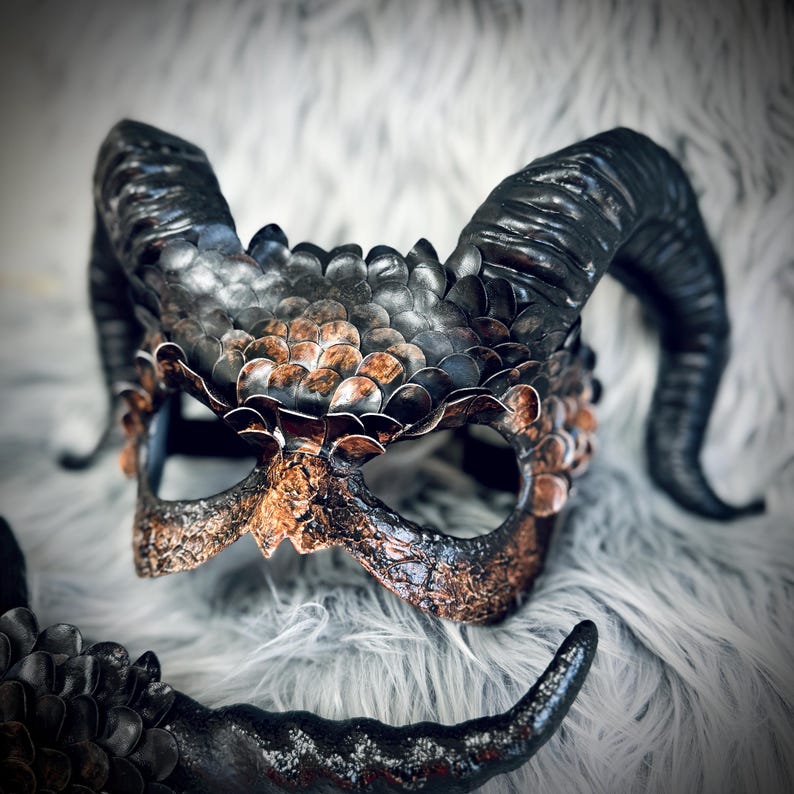 Men or Women Ram Goat Demon Horn Mask With Scales, Krampus Devil ...