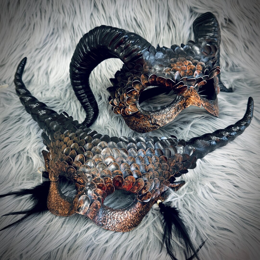 Men or Women Ram Goat Demon Horn Mask With Scales, Krampus Devil ...