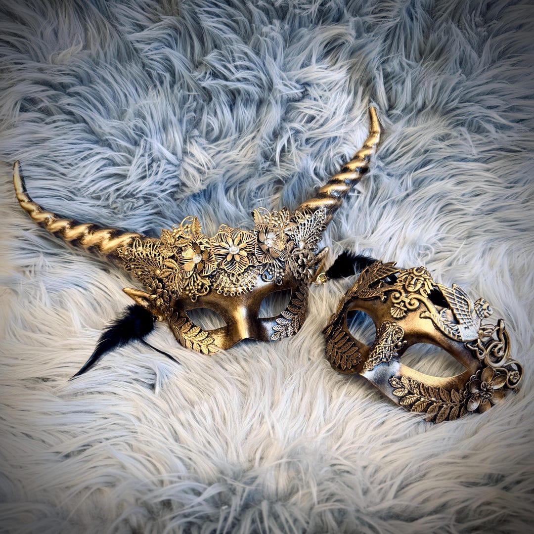 Gold Krampus Devil Demon Horn Masquerade Masks for Couple : Halloween ...
