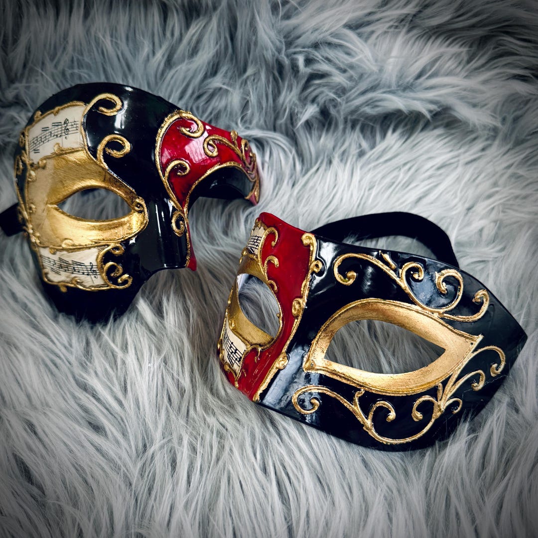Men's Black & Red Phantom of the Opera Eye Mask for Mardi Gras ...