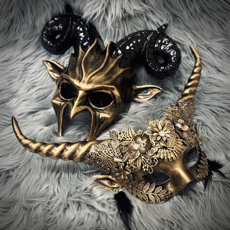 Gold Krampus Devil Demon Horn Goat Masks for Couple : Halloween ...