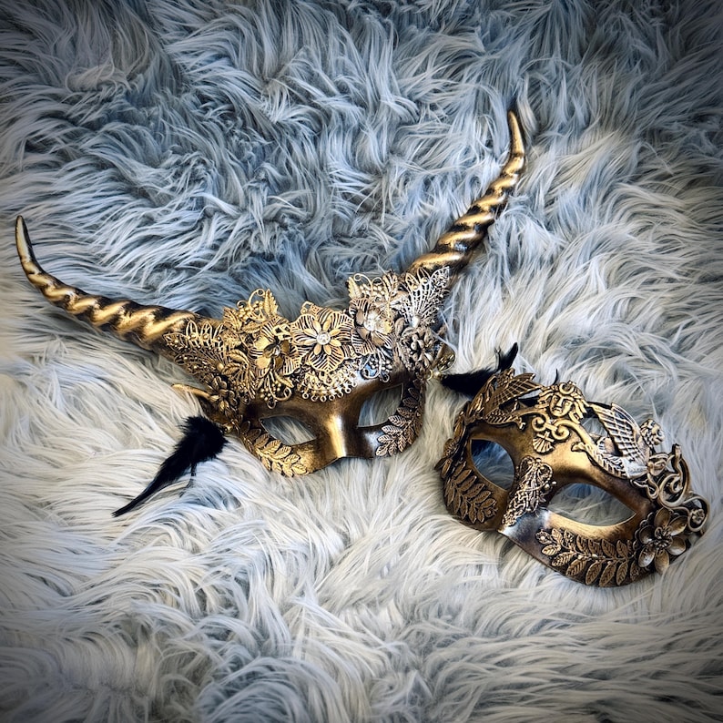 Gold Krampus Devil Demon Horn Masquerade Masks for Couple : Halloween ...