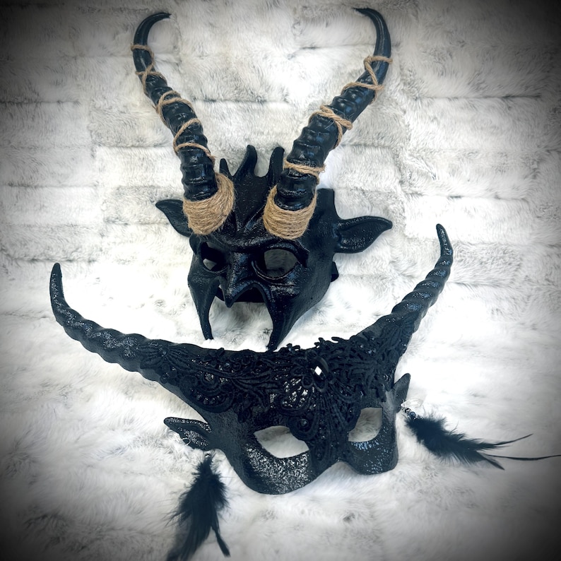Black Men and Women Ram Krampus Devil Demon Horn Goat Masks : Halloween ...