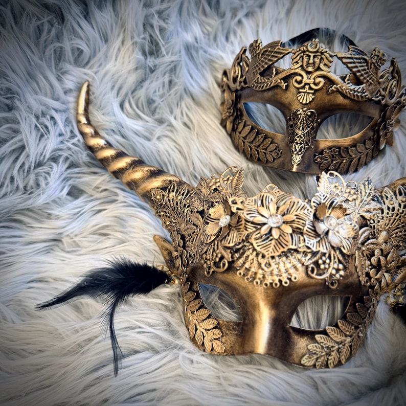 Gold Krampus Devil Demon Horn Masquerade Masks for Couple : Halloween ...