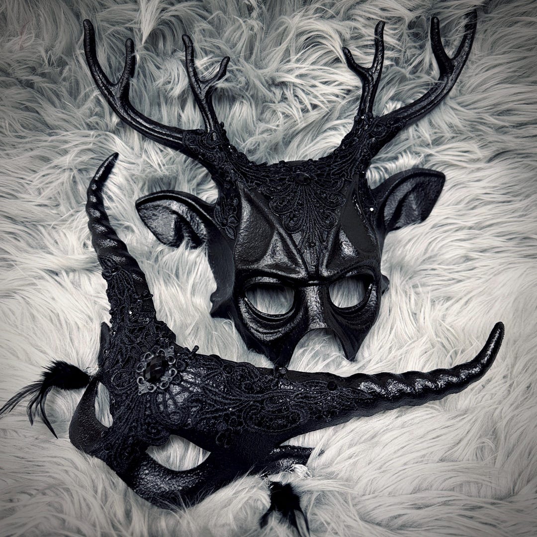 Black Ram Goat Horns Krampus Devil Men or Women's Mask, Halloween ...