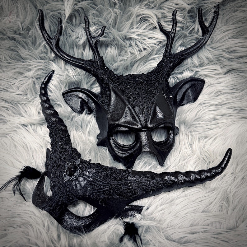 Black Ram Goat Horns Krampus Devil Men or Women's Mask, Halloween ...