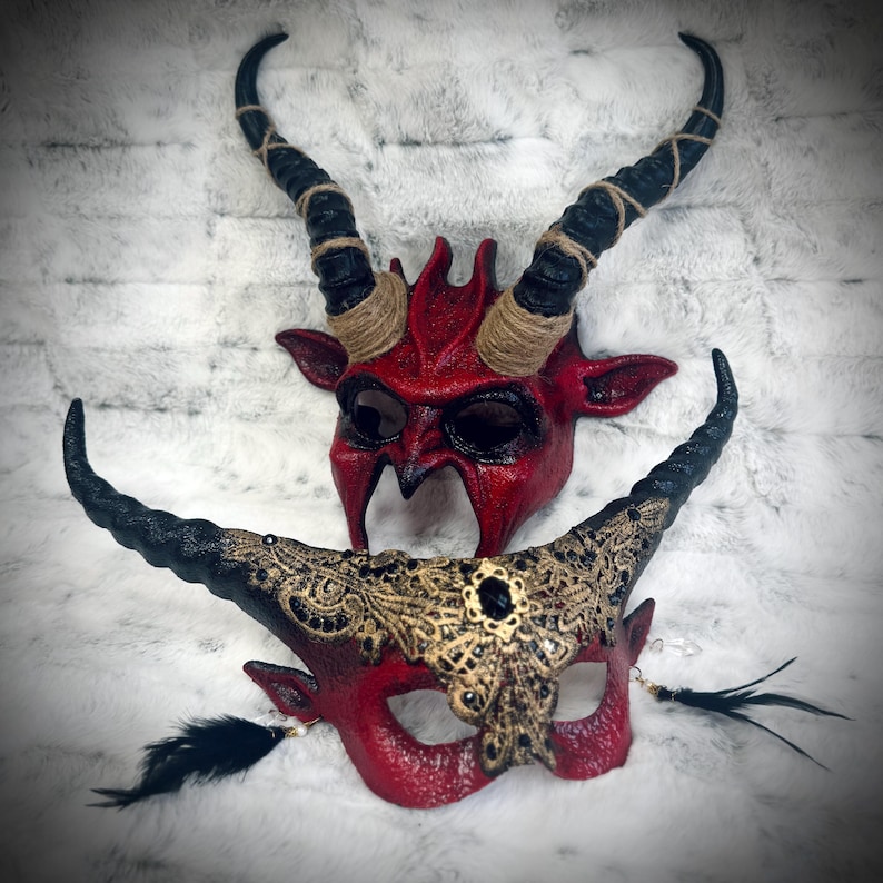 Red Men and Women Ram Krampus Devil Demon Horn Goat Masks : Halloween ...