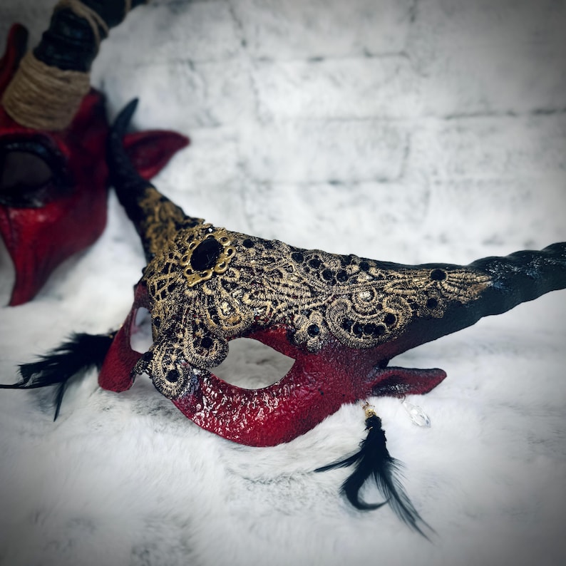 Red Men and Women Ram Krampus Devil Demon Horn Goat Masks : Halloween ...