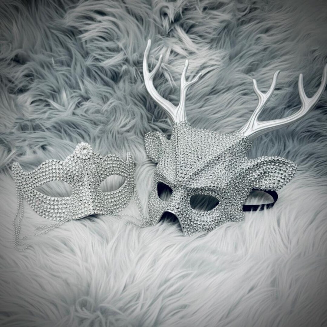 Silver Rhinestones Ram Goat Horns Krampus Devil Mask, Women Venetian ...