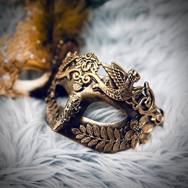 Gold Masquerade Masks for Couples, His and Hers Feather Masks, Couples ...