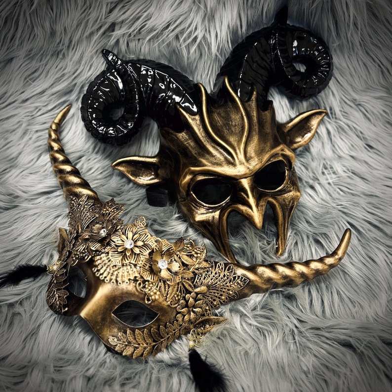 Gold Krampus Devil Demon Horn Goat Masks for Couple : Halloween ...