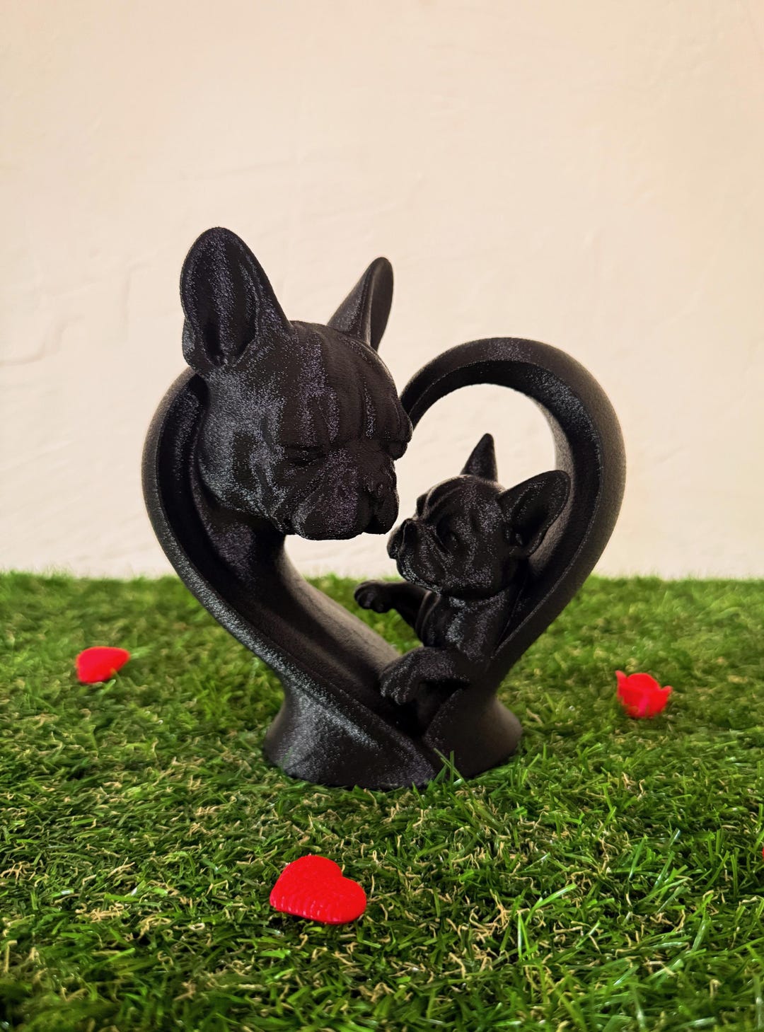Black French Bulldog Love Statue – Mom & Puppy in Heart, Cute Dog ...