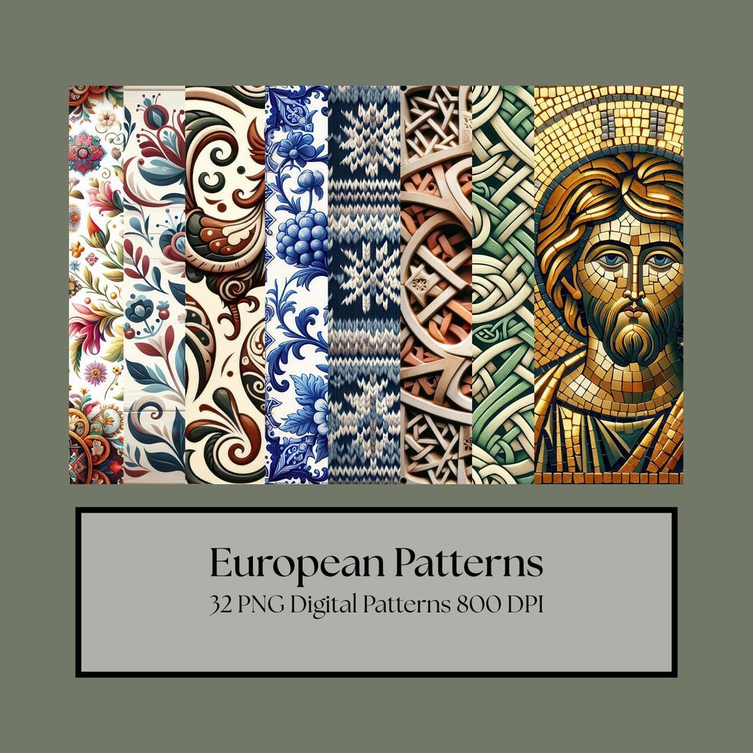 European Heritage Seamless Patterns: Celtic, Byzantine, Azulejo Digital ...
