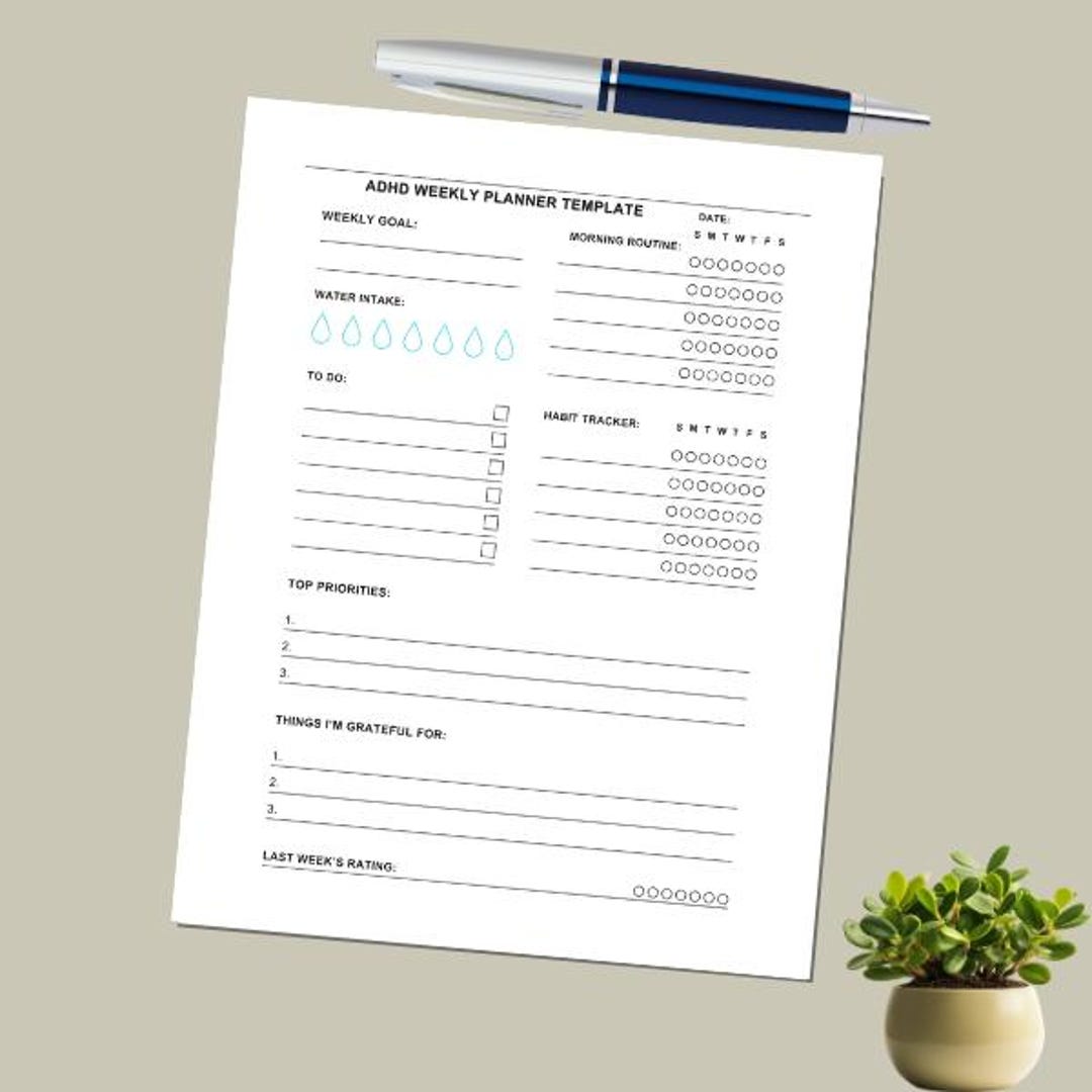 ADHD Weekly Planner PDF | Printable Weekly Task & Habit Tracker - Etsy
