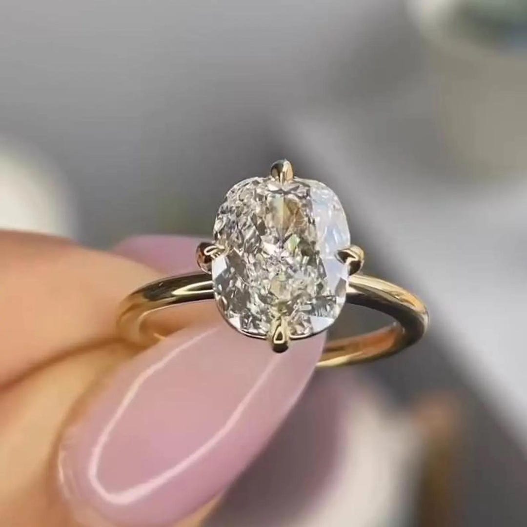 Compass Setting Elongated 4CT Cushion Cut Moissanite Engagement Ring in ...